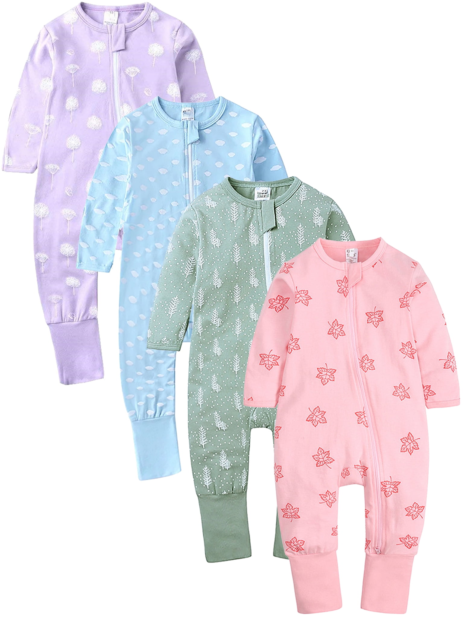 ENFLASH Baby Girls 2 Way Zipper Footless / Footed Pajamas Cotton Long ...