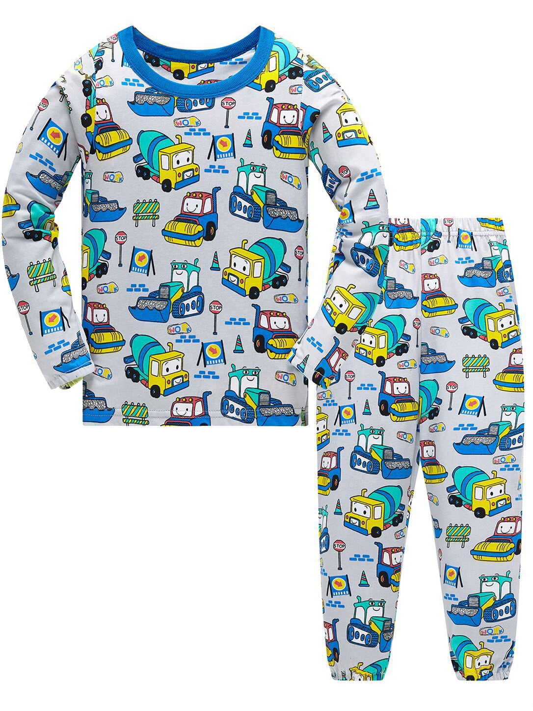 ENFLASH Boys Long Sleeve Pajamas 100% Cotton Engineering vehicle Pjs Toddler 2 Piece Sleepwear ...