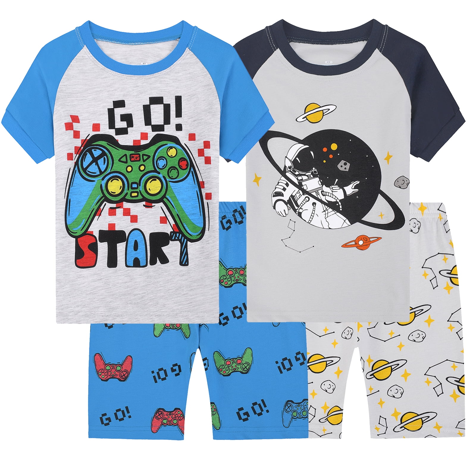 ENFLASH Boys Pajamas 4 Pieces Short Set Cotton Game Sleepwear Size 2-9 Years Kids Summer Pjs ...