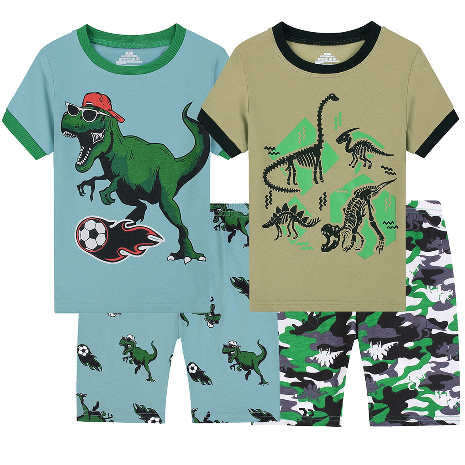 ENFLASH Boys Pajamas 4 Pieces Short Set Cotton Sleepwear Size 2-9 Years Kids Summer Pjs-Dinosaur ...