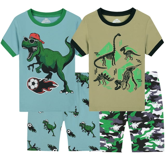 ENFLASH Boys Pajamas 4 Pieces Short Set Cotton Sleepwear Size 2-9 Years Kids Summer Pjs-Dinosaur ...