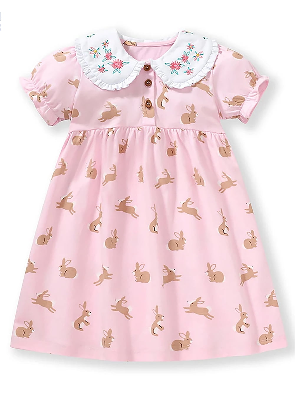 ENFLASH Children Baby Girl Summer Short Sleeve Dress with Peter Pan ...