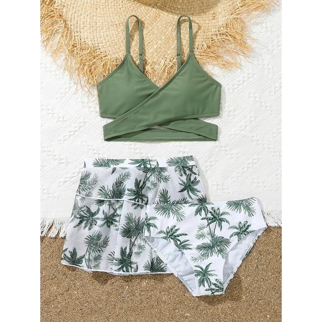 ENFLASH Girl's Beach Sport Swimsuits Criss Cross Bathing Suit Wrap ...