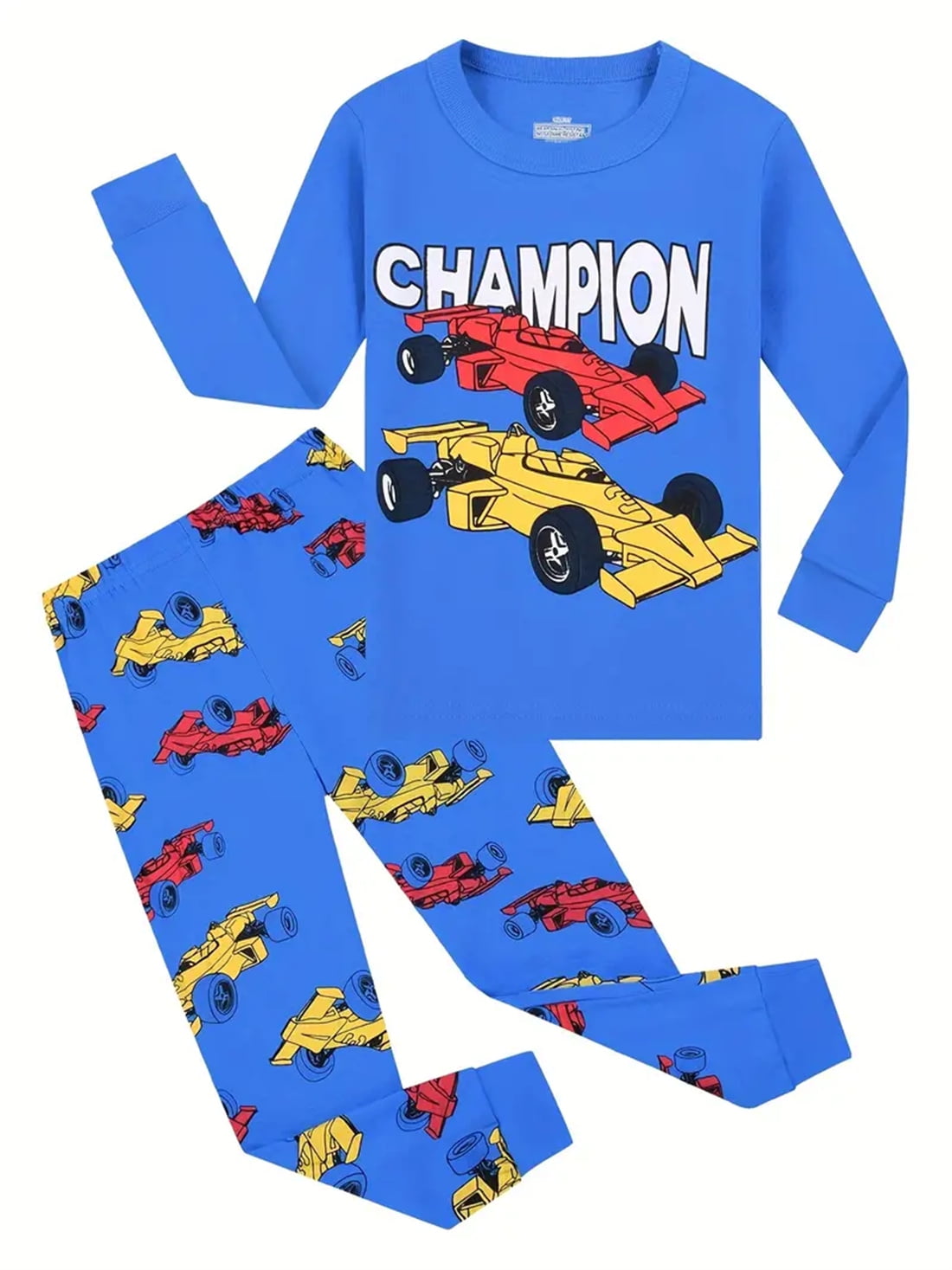 ENFLASH Girls 2-Piece Long Sleeve Snug Fit Pajamas Set 100% Cotton Pjs Racing Car Sleepwear for ...