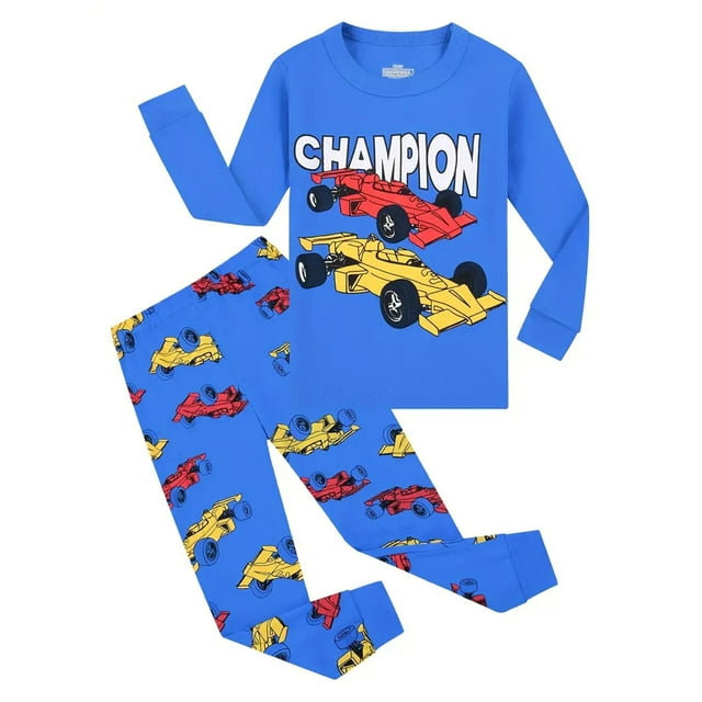 ENFLASH Girls 2-Piece Long Sleeve Snug Fit Pajamas Set 100% Cotton Pjs Racing Car Sleepwear for ...
