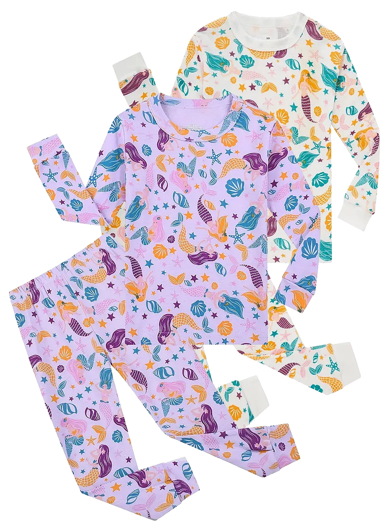 ENFLASH Girls 2-Piece Long Sleeve Snug Fit Pajamas Set 100% Cotton Pjs Sleepwear for Kids 3-8 ...