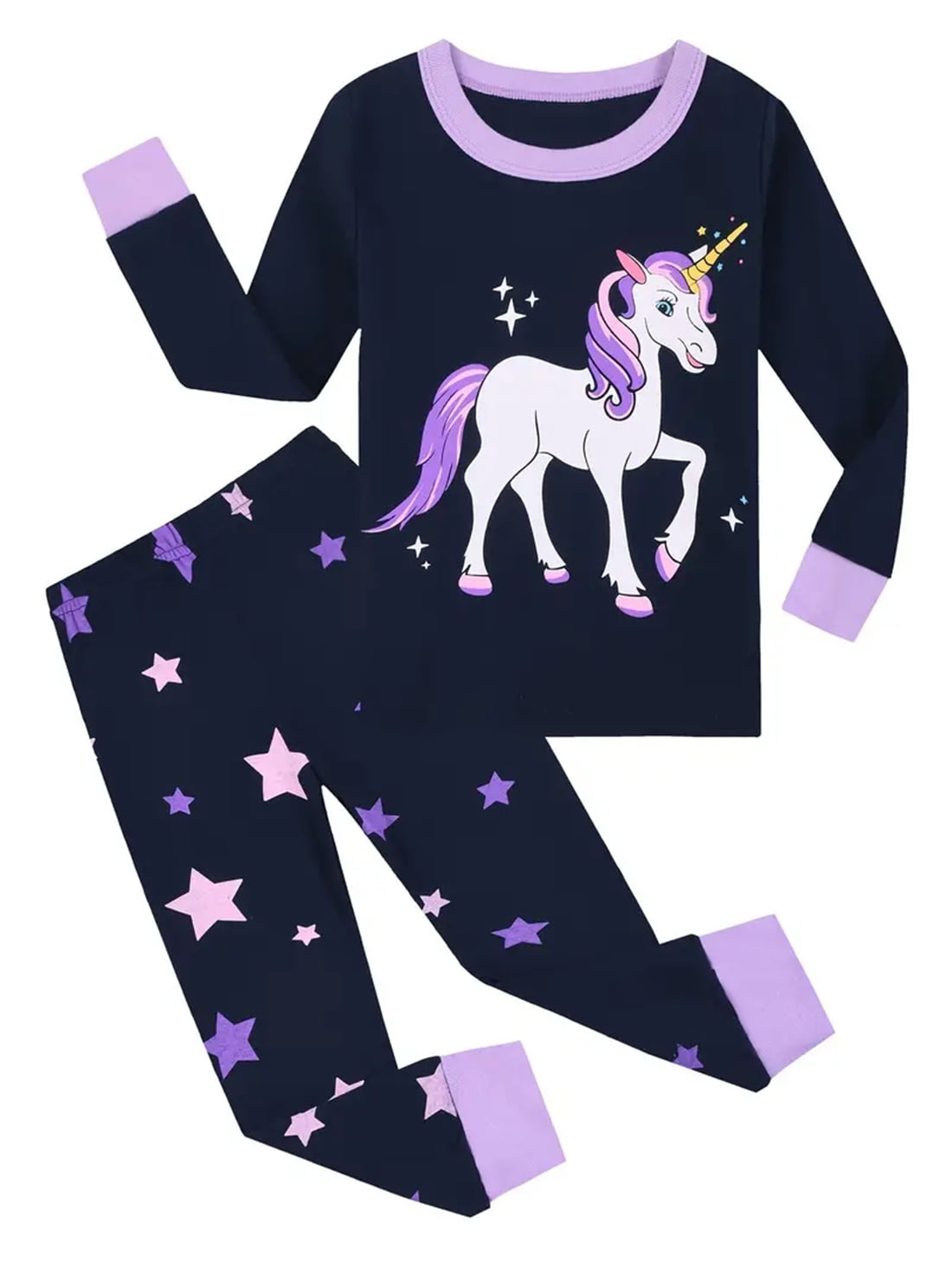 ENFLASH Girls 2-Piece Long Sleeve Snug Fit Pajamas Set 100% Cotton Pjs Unicorn Sleepwear for ...