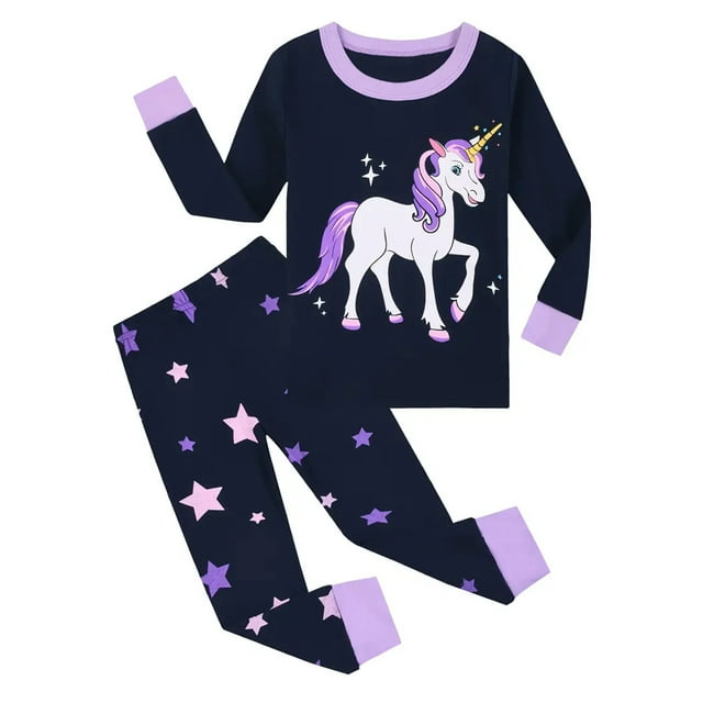 ENFLASH Girls 2-Piece Long Sleeve Snug Fit Pajamas Set 100% Cotton Pjs Unicorn Sleepwear for ...