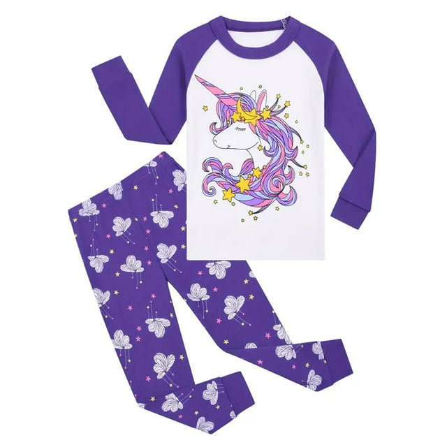 ENFLASH Girls Cotton Pajamas Toddler 2 Pieces Pjs Kids Long sleeve ...