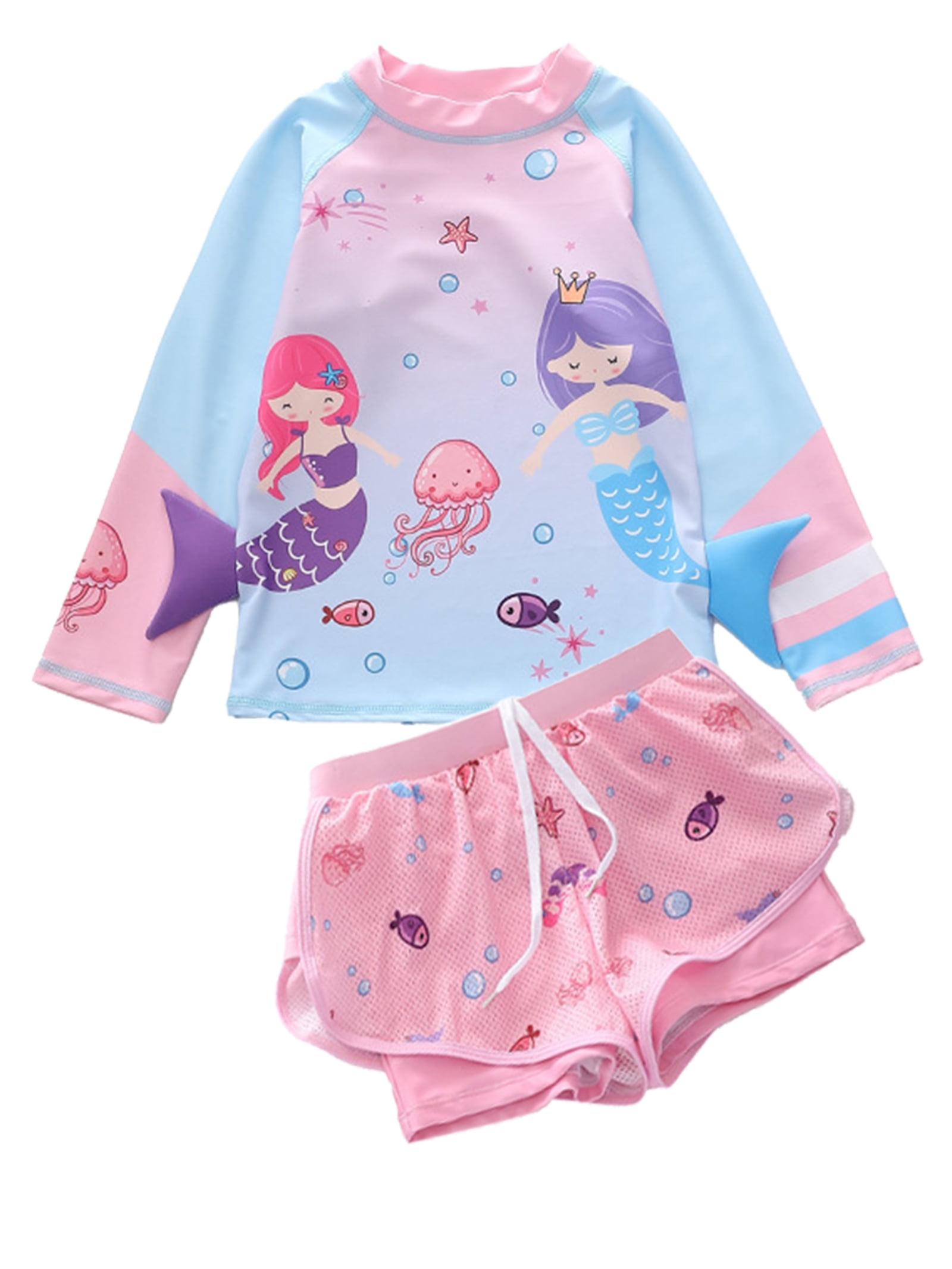 ENFLASH Girls Rash Guard Two Pieces Mermaid Swimsuit Long Sleeve ...
