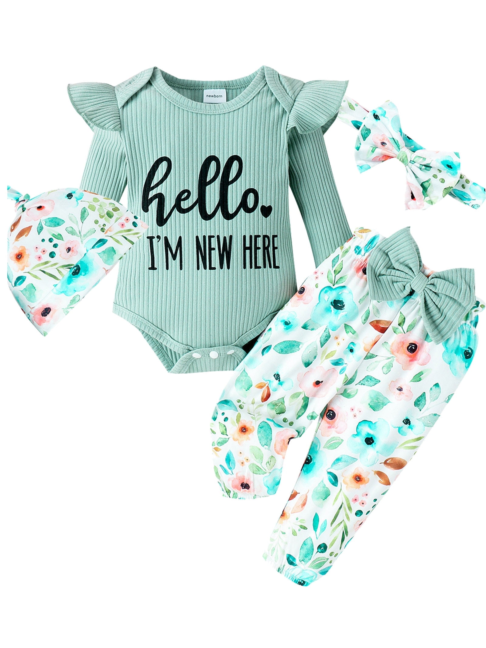 HWJAD Hello I'M New Here Newborn Outfit Baby Girl Going Home Outfit ...