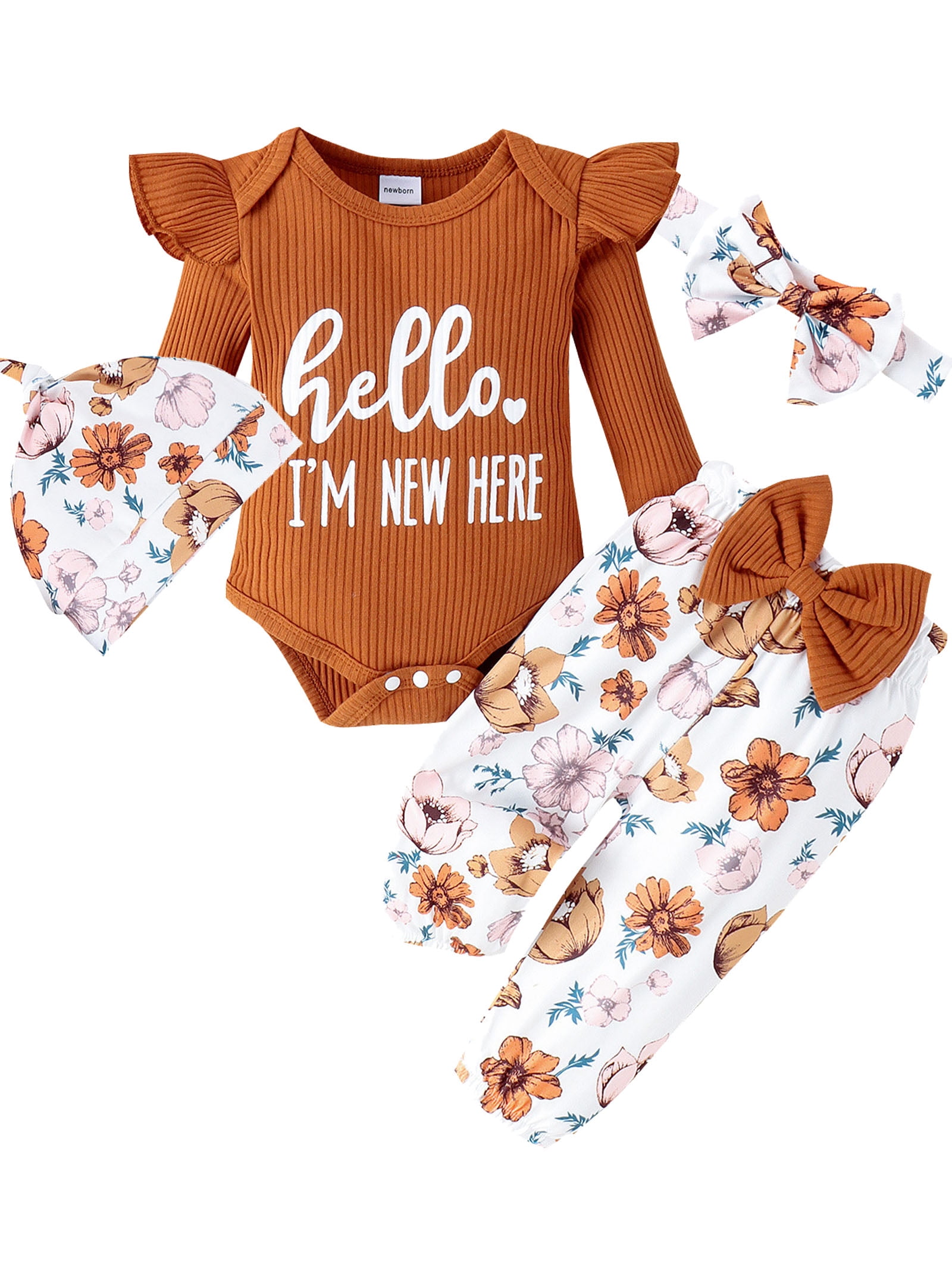 ENFLASH Hello I'M New Here Newborn Outfit Baby Girl Going Home Outfit ...