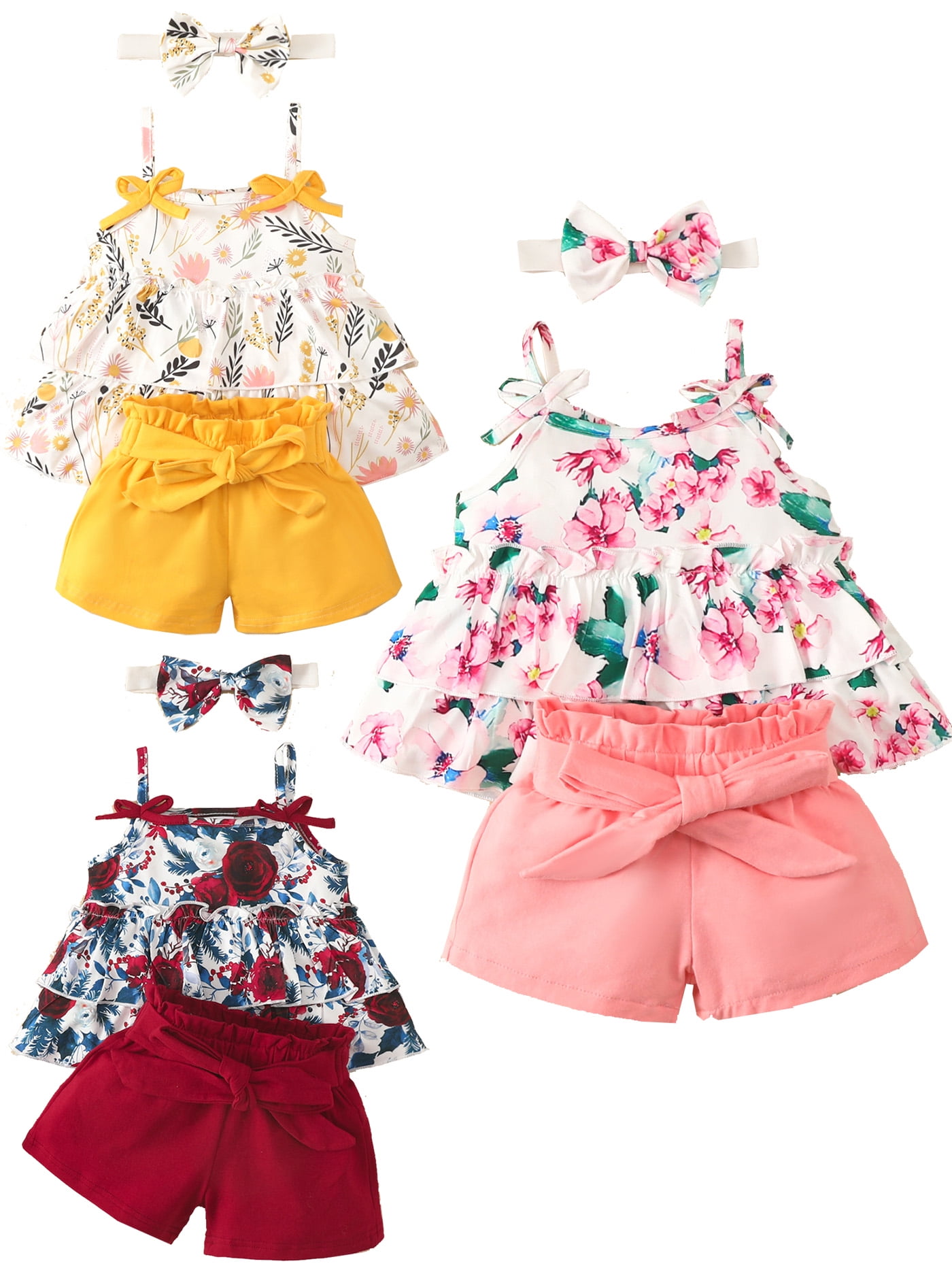 ENFLASH Infant Baby Girls Summer Outfits Set Cute Knot Shoulder ...