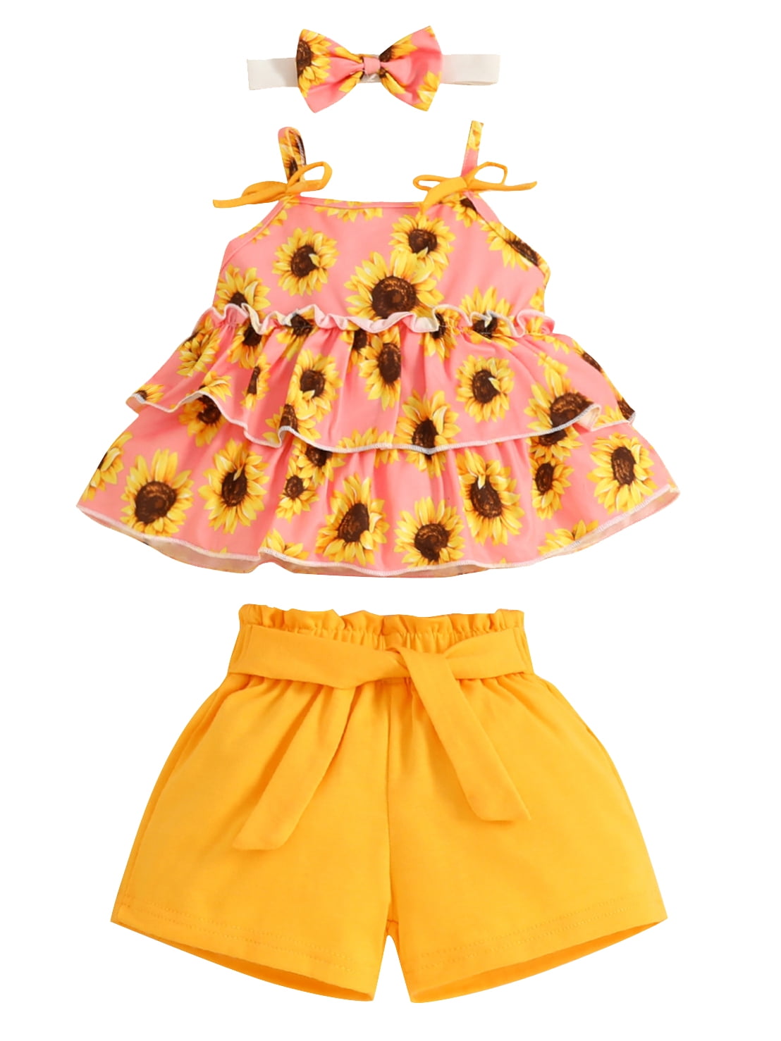 ENFLASH Infant Baby Girls Summer Outfits Set Cute Knot Shoulder ...
