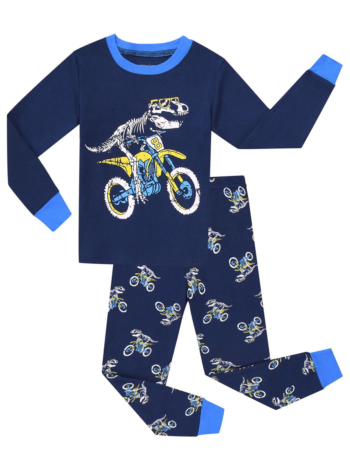 ENFLASH Boys Dinosaur Pajamas, 100% Cotton 2-Piece Sleepwear Set, Toddler Fall Winter Clothes ...