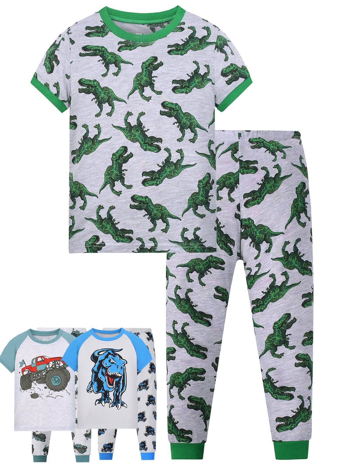 ENFLASH Little Boys' and Toddler Monster Dinosaur Pjs Set Short Sleeve Tee & Pants 2 Piece ...