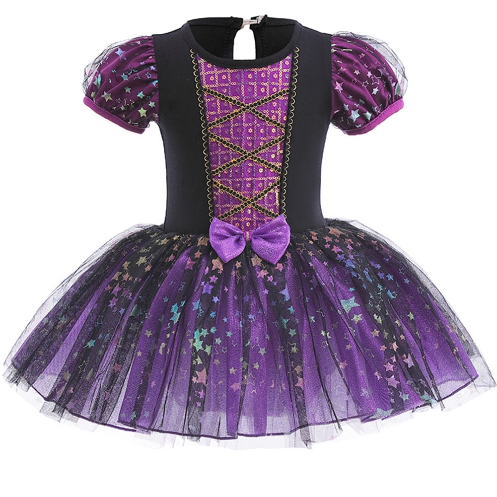 HWJAD Little Girl's Puff Sleeve Ballet Dance Dress 3-9Y Kids Bodysuit ...