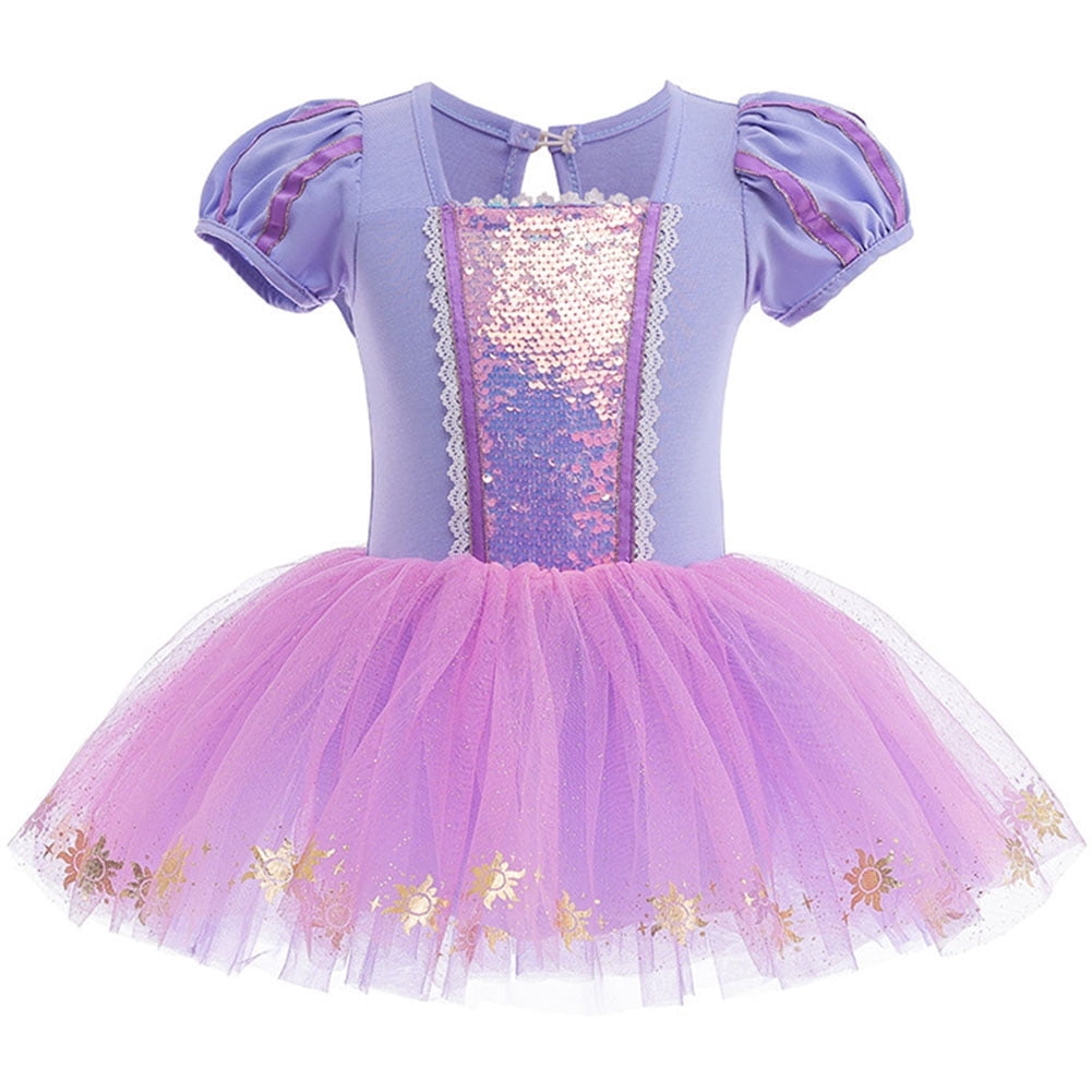 HWJAD Little Girl's Puff Sleeve Ballet Dance Dress 3-9Y Kids Bodysuit ...