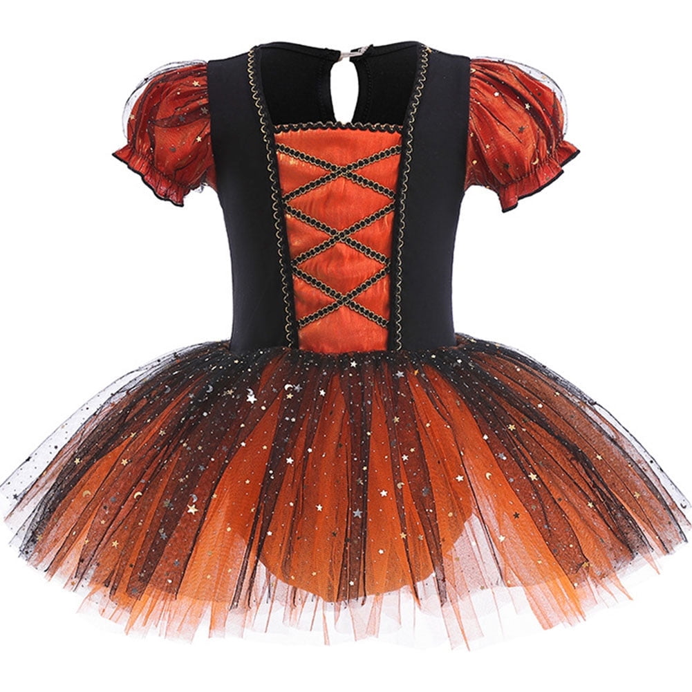 HWJAD Little Girl's Puff Sleeve Ballet Dance Dress 3-9Y Kids Bodysuit ...