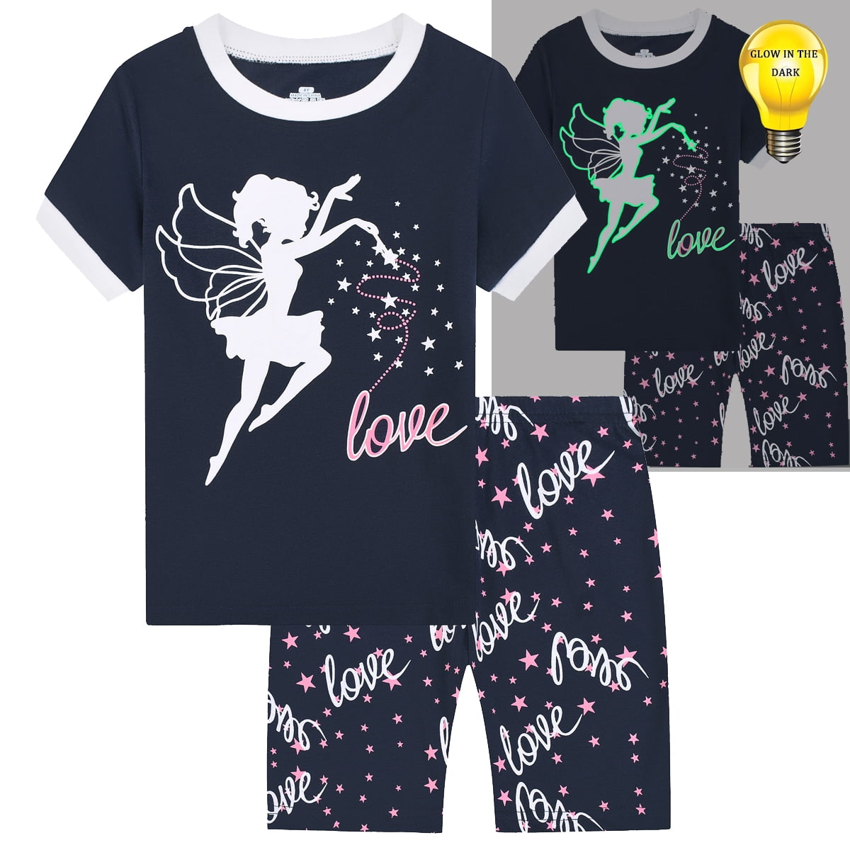 ENFLASH Little Girls Boys 2 Piece Short Pajamas Fairy Sleepwear Cotton Toddler Cartoon Pjs Kid ...