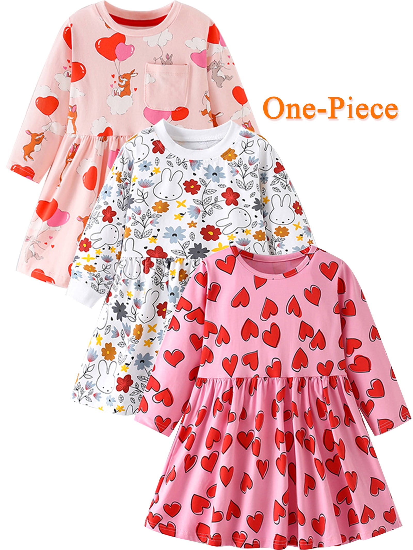 ENFLASH Little Girls & Toddler Clothes Cotton Fall Cartoon Dress Long ...