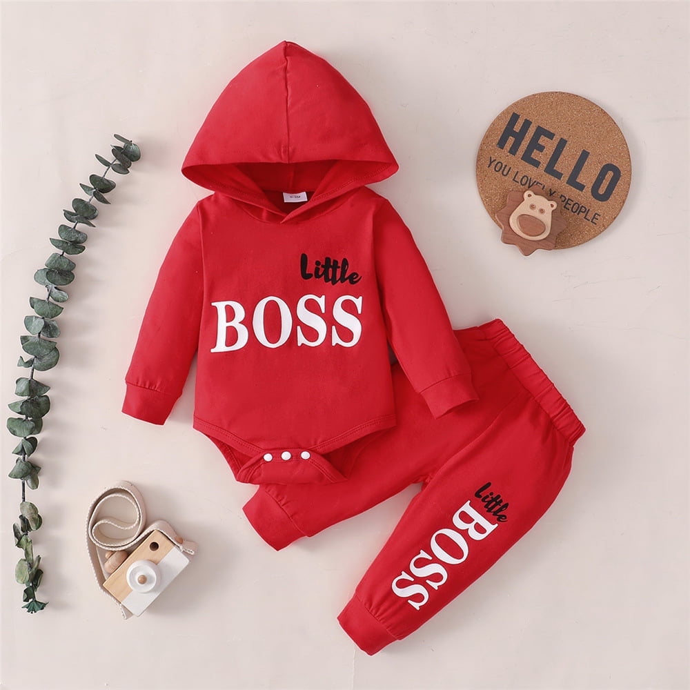ATAIKU Newborn Baby Boy Clothes Long Sleeve Hooded Top + Pants Infant ...