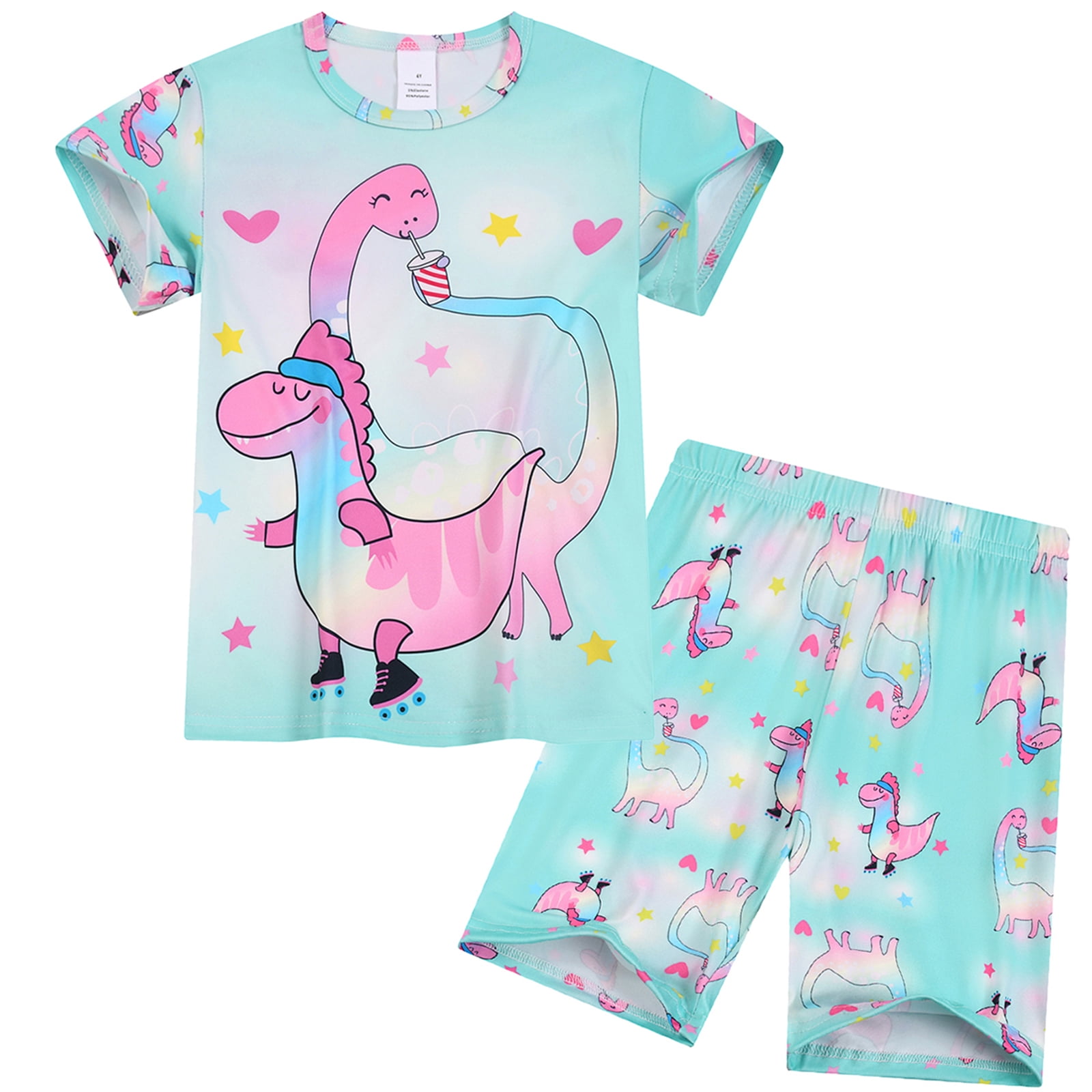 ENFLASH Pajamas for Toddler Kids Little Girls Cozy 2-Piece Soft Short Sleeves Shorts Set Cool PJ ...