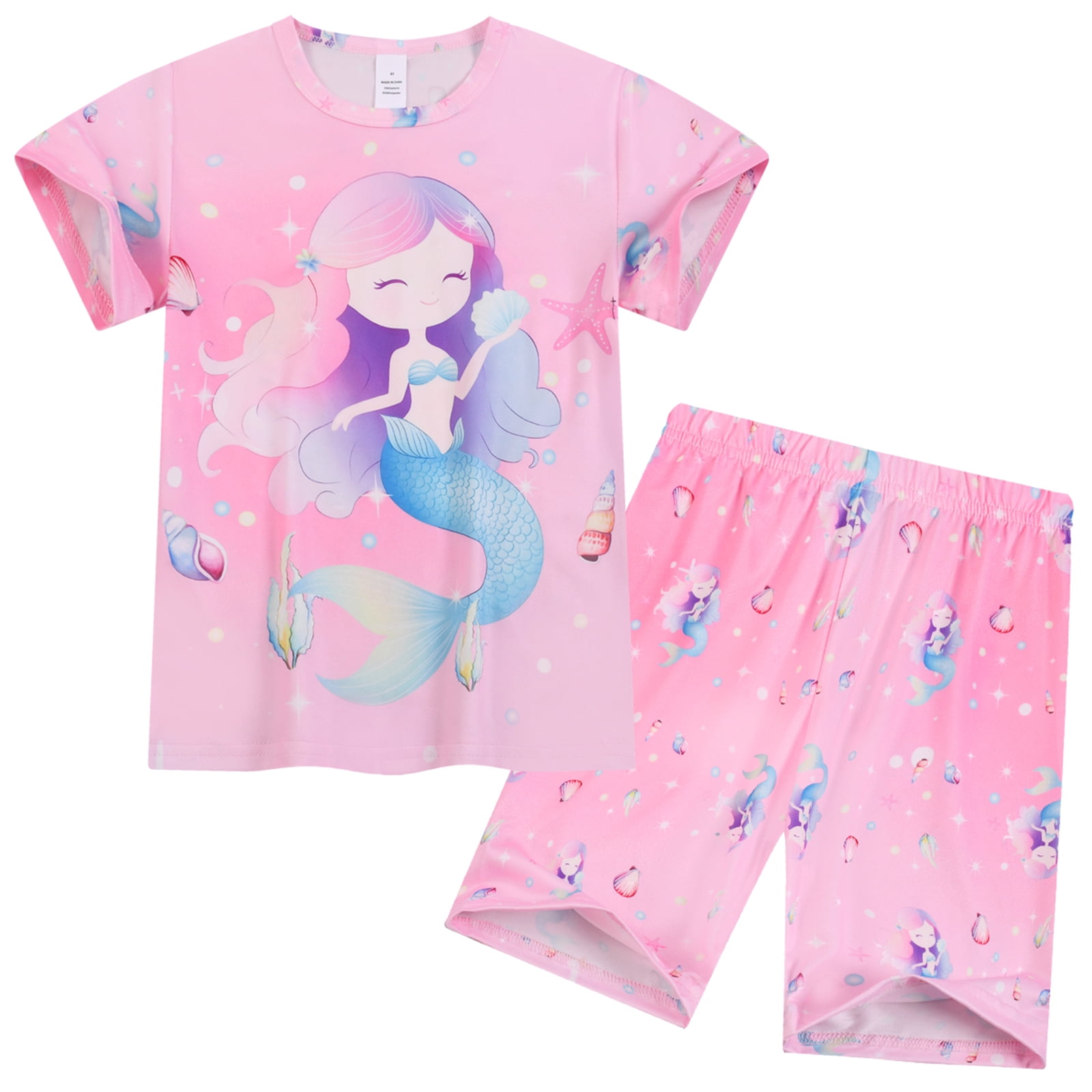 ENFLASH Pajamas for Toddler Kids Little Girls Cozy 2-Piece Soft Short Sleeves Shorts Set Cool PJ ...