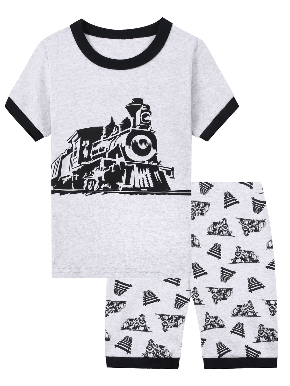 ENFLASH Summer 3-8T Boys Pajama Set Short Sleeve T-shirt and Shorts Snug Fit 100% Cotton 2 Piece ...
