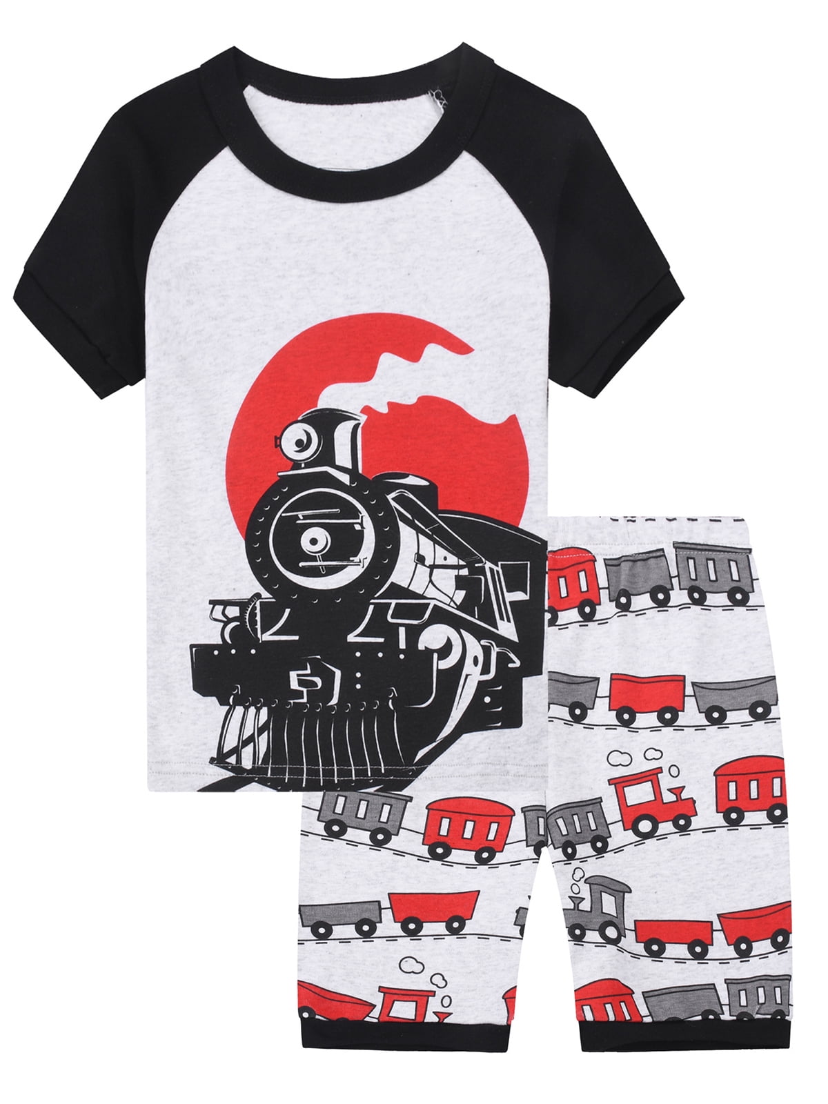 ENFLASH Summer 3-8T Boys Pajama Set Short Sleeve T-shirt and Shorts Snug Fit 100% Cotton 2 Piece ...