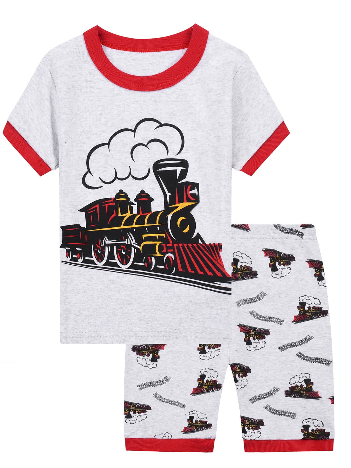 ENFLASH Summer 3-8T Boys Pajama Set Short Sleeve T-shirt and Shorts Snug Fit 100% Cotton 2 Piece ...