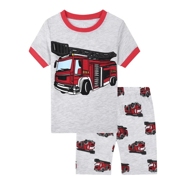 ENFLASH Toddler Baby Boys Pajamas Fire Truck Summer Pjs Sleepwear Cotton Kids Short Sets Clothes ...