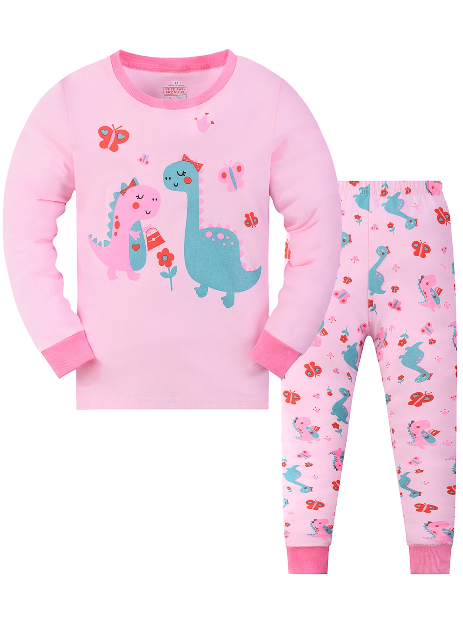 HWJAD Toddler & Little Girls Cotton Knit Pajama 2-Piece Long Sleeves ...