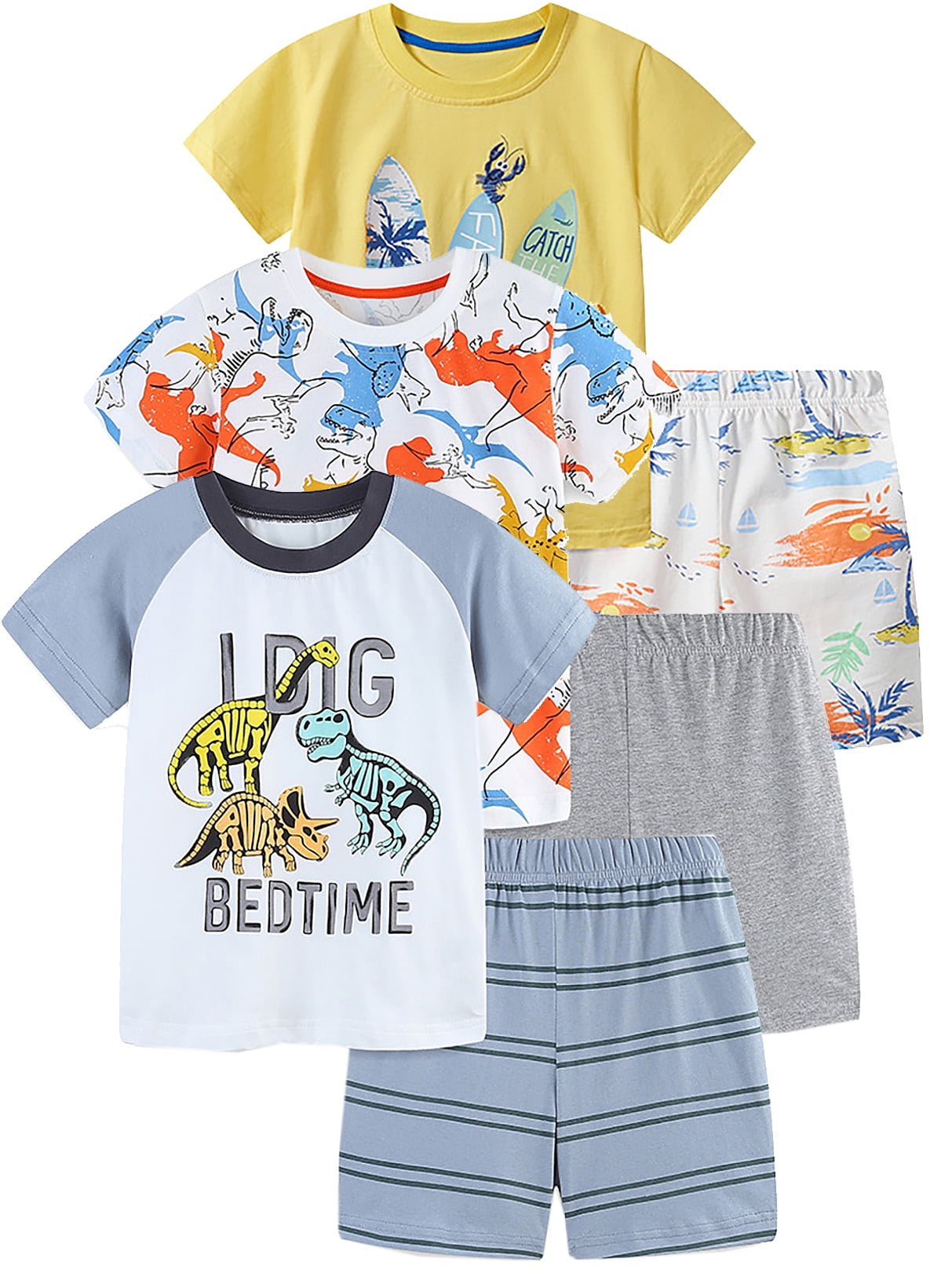 ENFLASH Toddler and Little Boys 2-Piece Pajamas Short Sleeve Tops and Shorts Summer PJ Set Kid ...