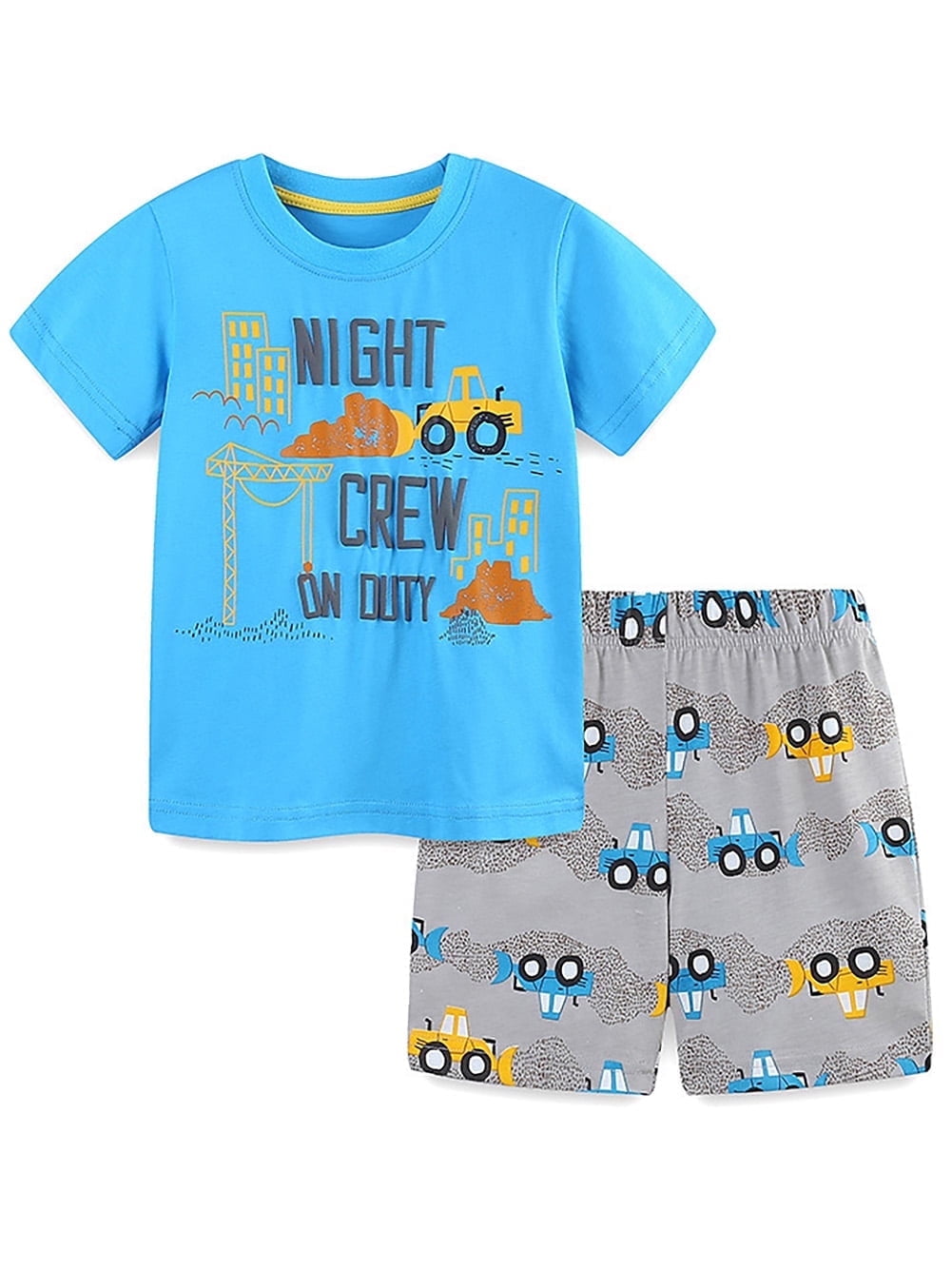 ENFLASH Toddler Boys Summer Pajamas, 100% Cotton, Cartoon Short Sleeve Tops and Shorts Sleepwear ...