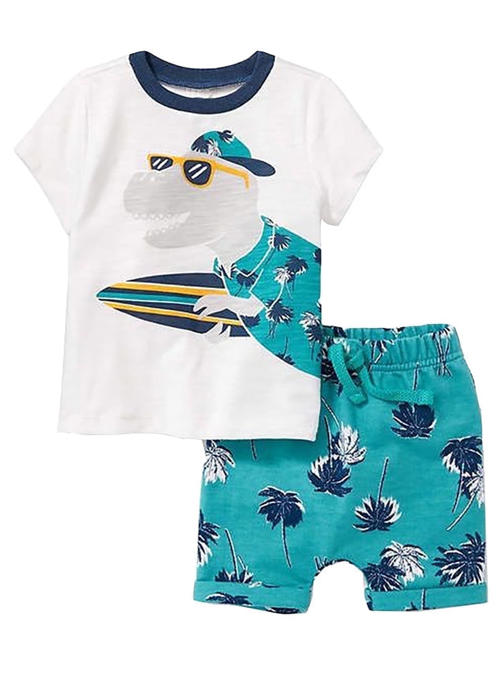 ENFLASH Toddler and Little Boys 2-Piece Pajamas Short Sleeve Tops and Shorts Summer PJ Set Kid ...