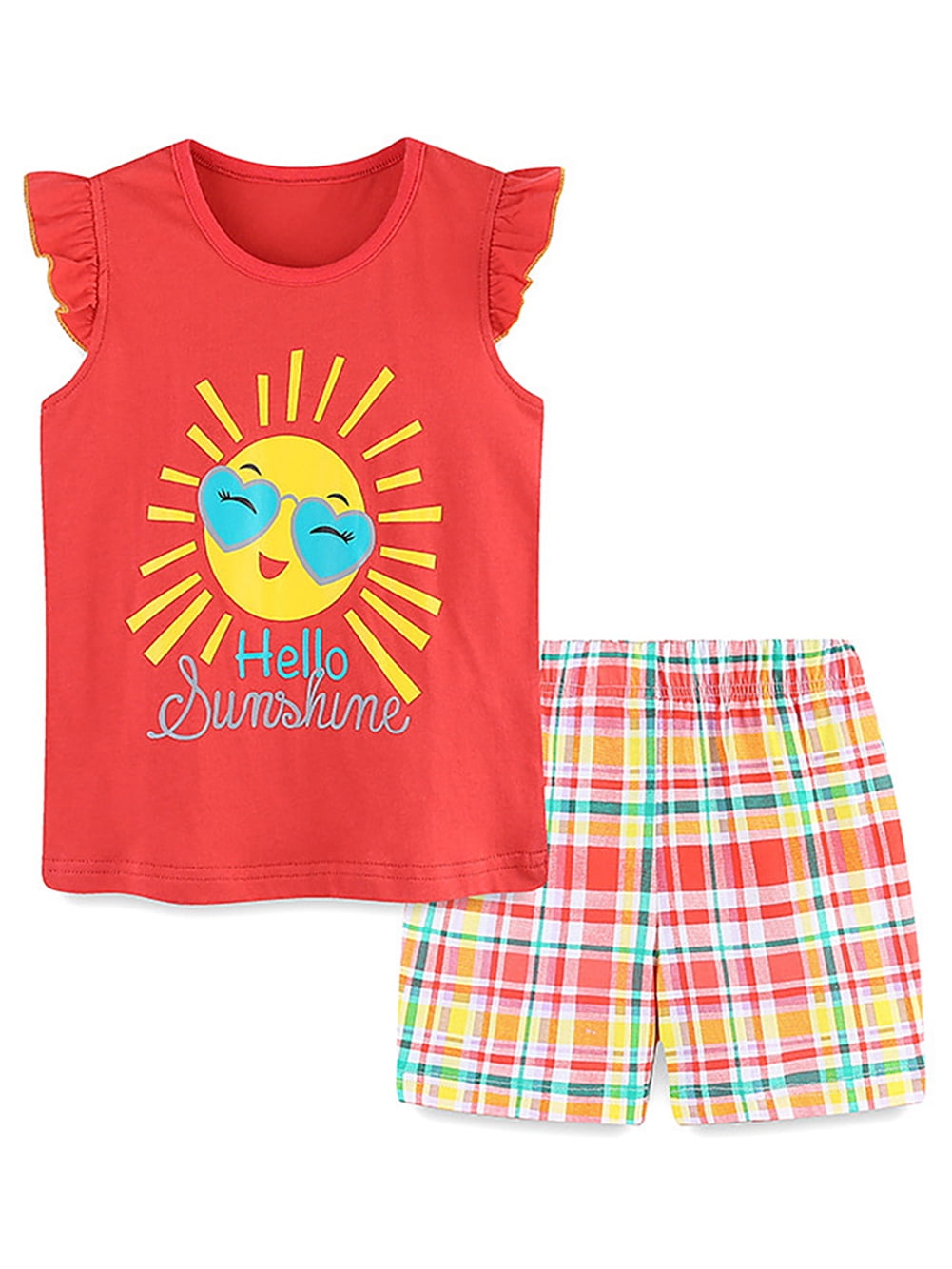 ENFLASH Toddler and Little Girls Pajamas Short Sleeve 100% Cotton Kids ...