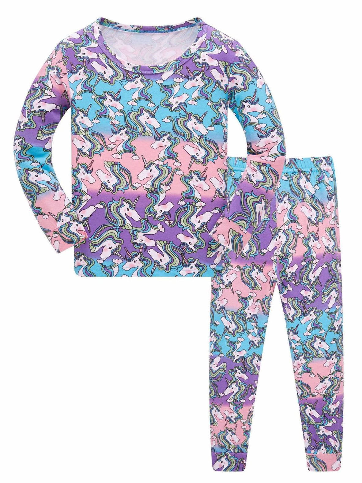 ENFLASH Two-Piece Pajama Set for Girls, Snug Fit Cotton Sleepwear Long Sleeve Pjs, Size 1-10 ...