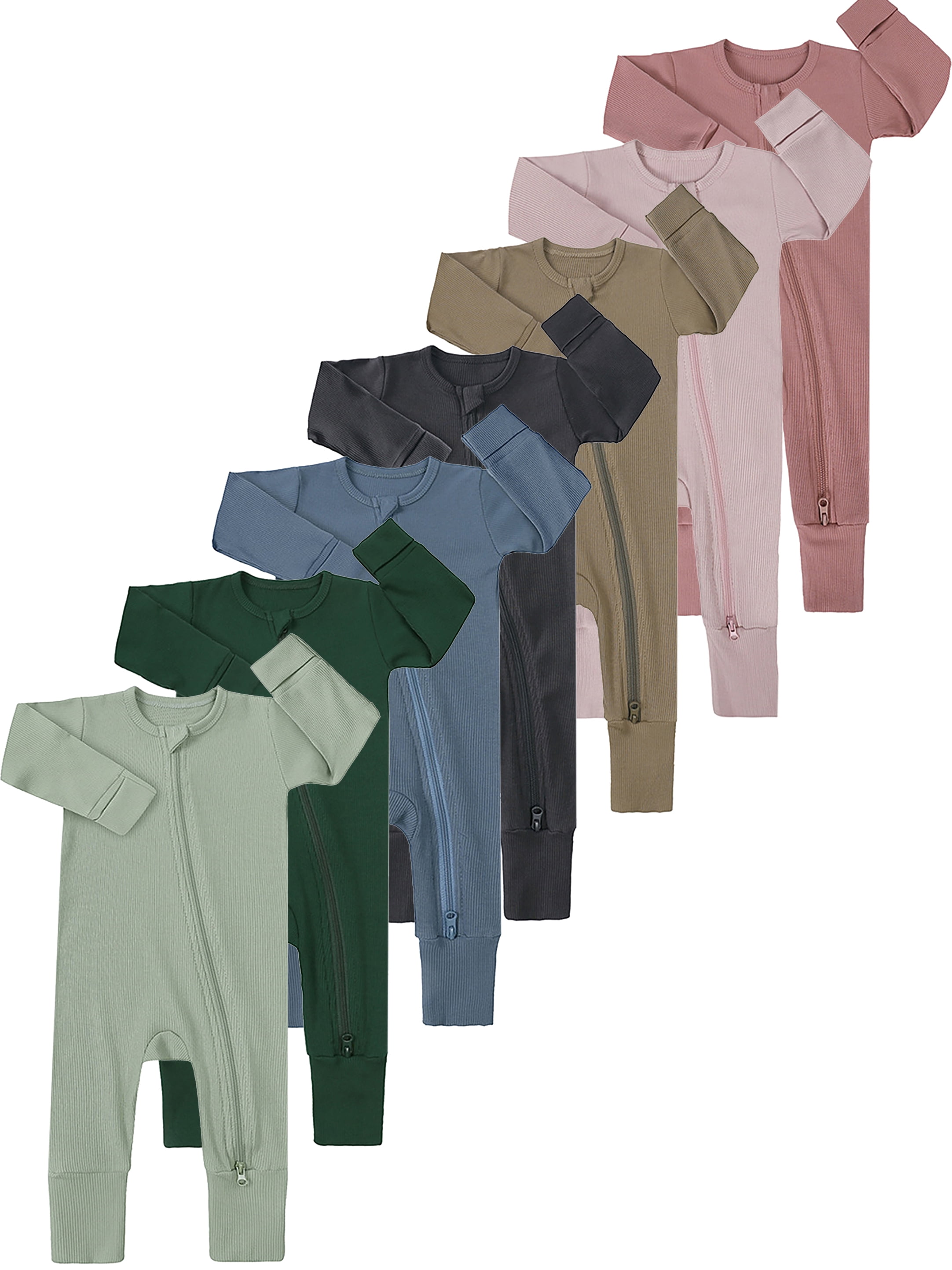 ENFLASH 0-24M Newborn Baby Zipper Footless Pajamas Bamboo Long Sleeve ...