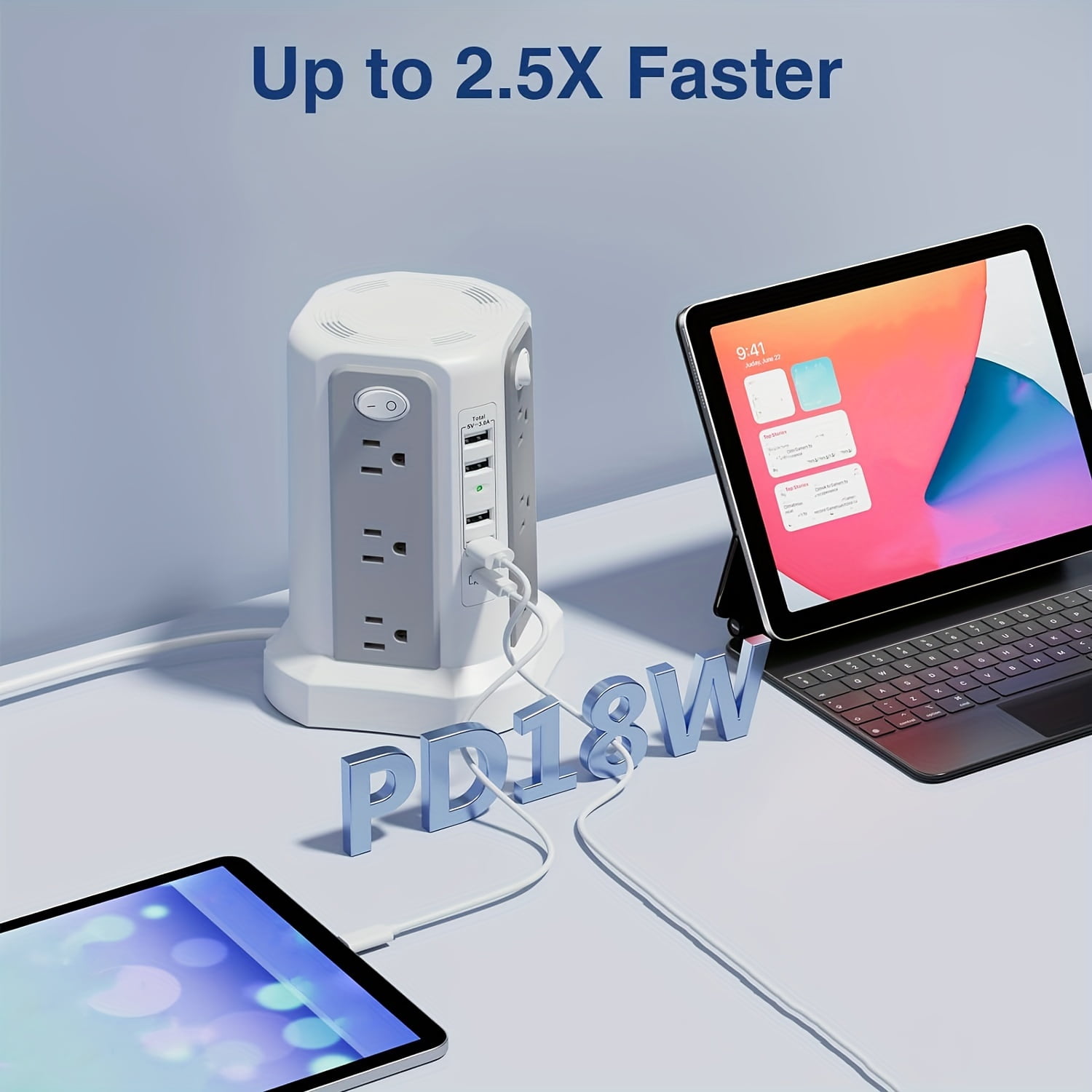 ENFOURCLASS Level 4 Upgraded Power Tower - 16 Outlets (11AC+5USB with ...