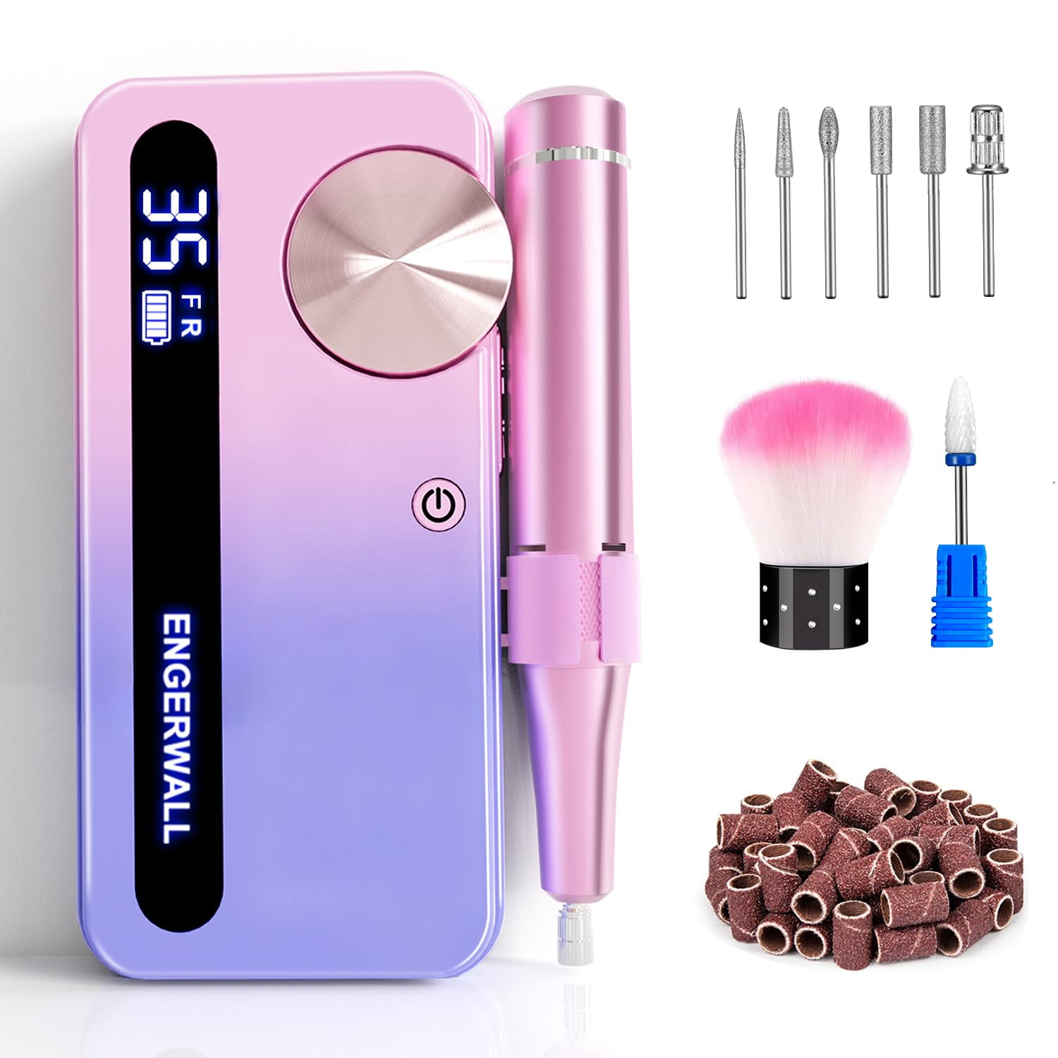 ENGERWALL Rechargeable Nail Drill 35,000 RPM, Portable Cordless ...