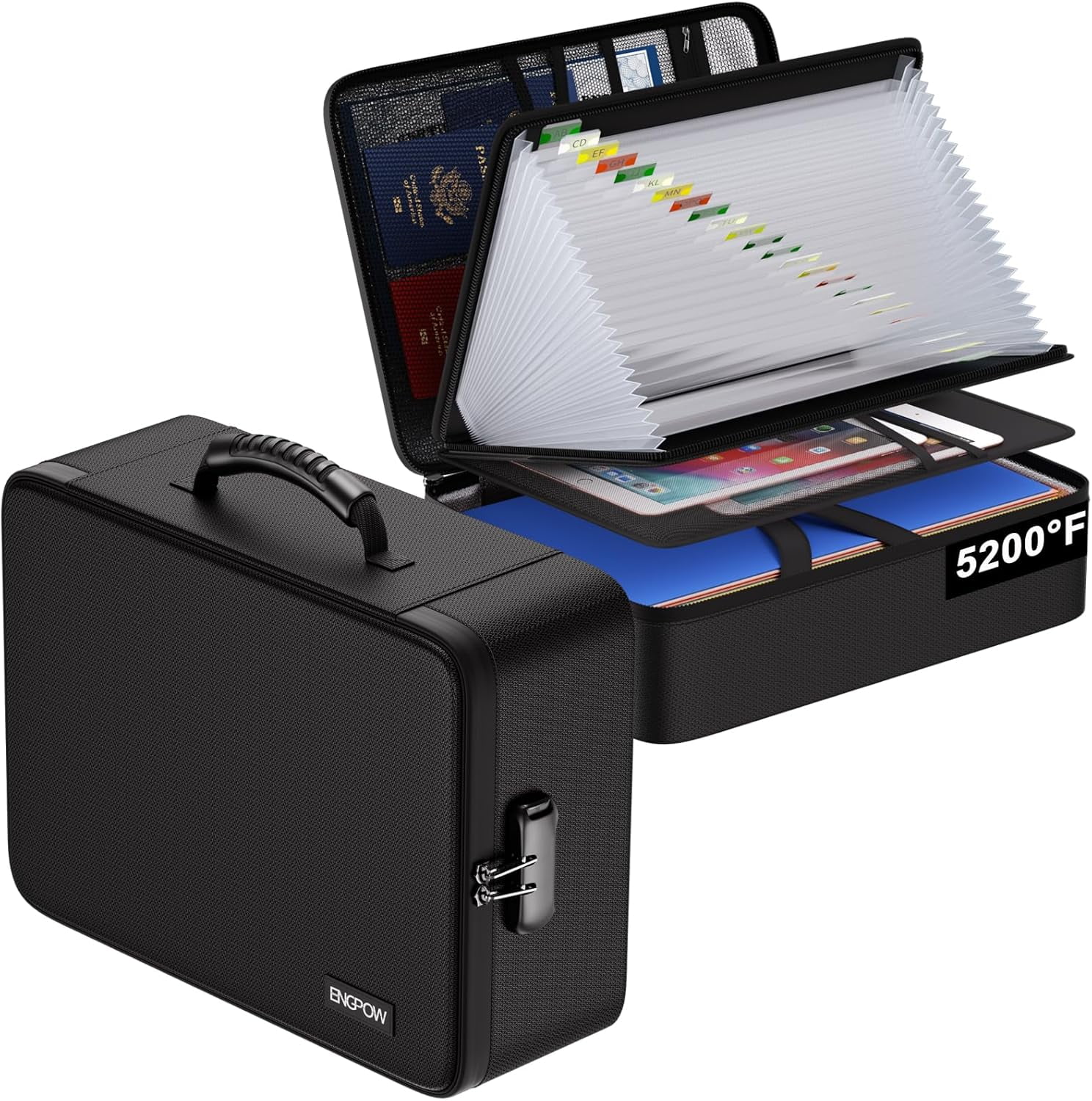ENGPOW Fireproof File Organizer Bag with 13 Colorful Pockets Accordion File Folder,5200 ...