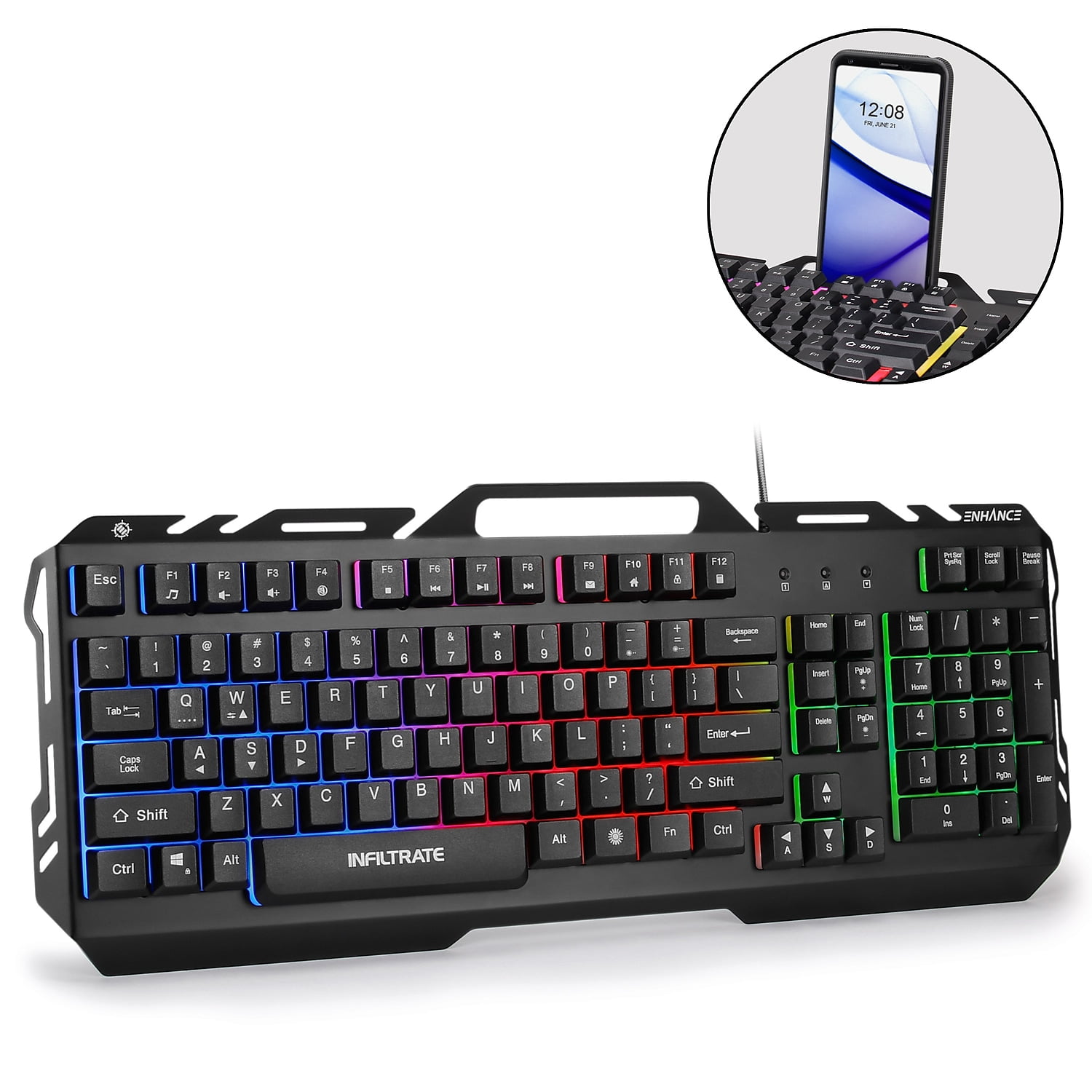 ENHANCE Infiltrate KL2 Membrane Gaming Keyboard - Quiet Keyboard with 3 ...