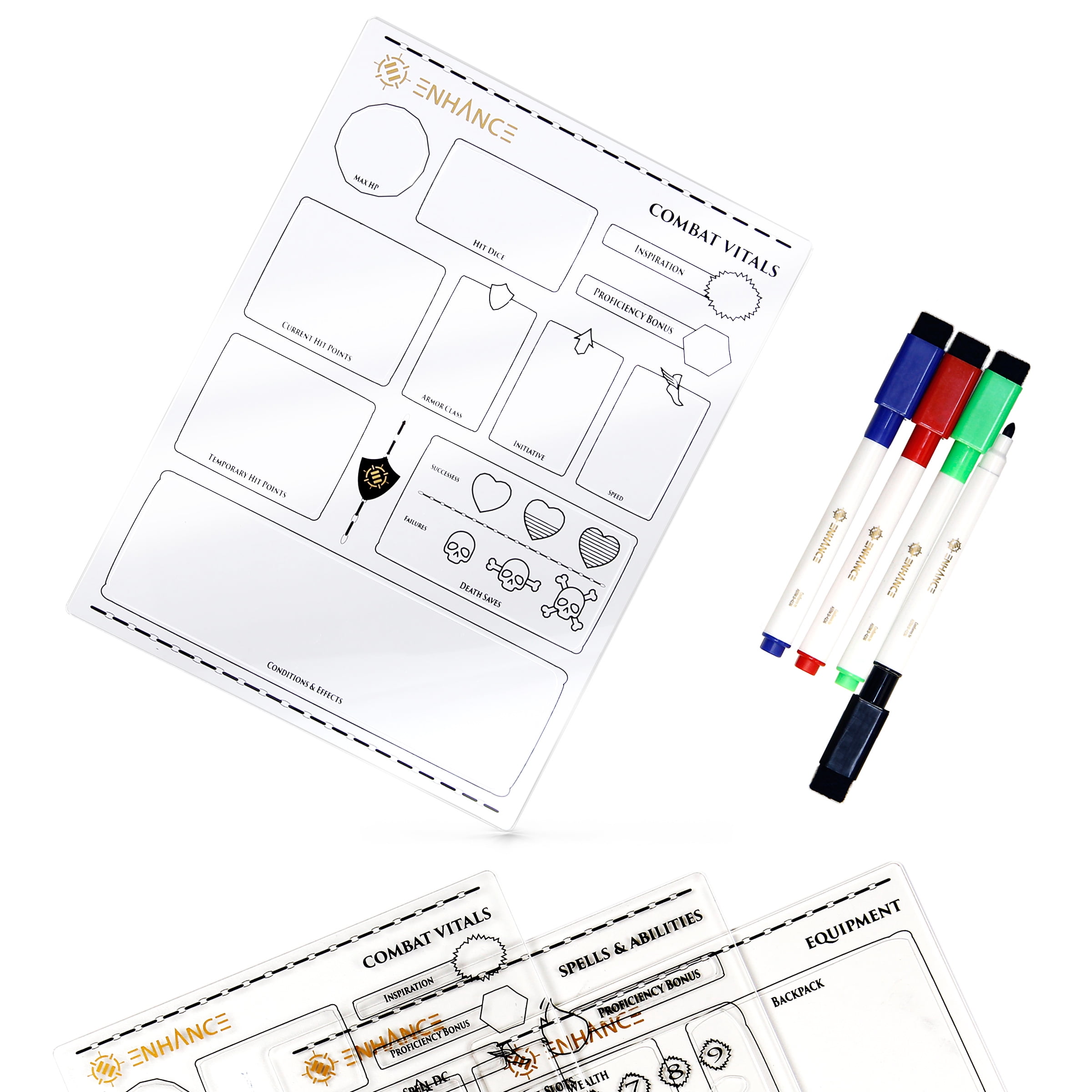 ENHANCE Tabletop Acrylic Character Sheet Set - Reusable 5e Dungeons and ...