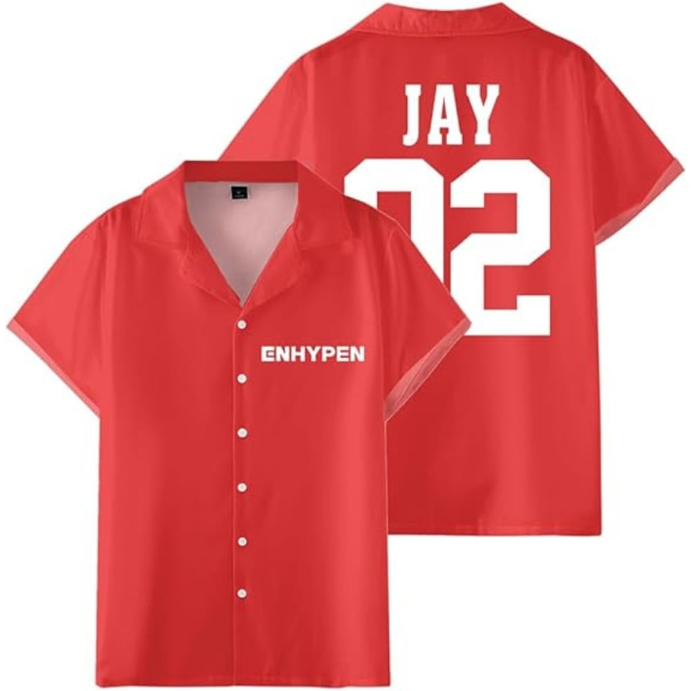 ENHYPEN Jay 02 Merch Shirt Women Men Camp Collar Short Sleeve V-Neck ...
