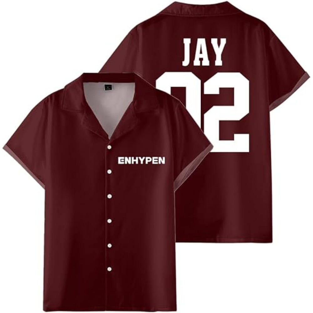 ENHYPEN Jay 02 Merch Shirt Women Men Camp Collar Short Sleeve V-Neck ...