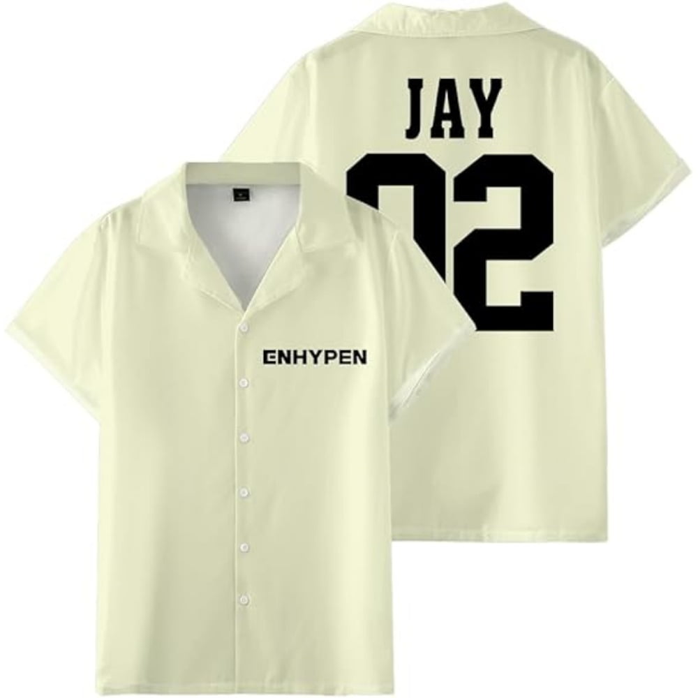 ENHYPEN Jay 02 Merch Shirt Women Men Camp Collar Short Sleeve V-Neck ...