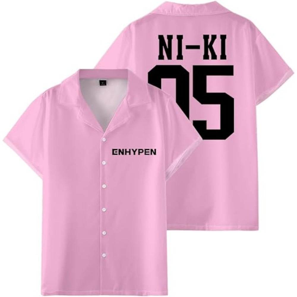 ENHYPEN NI-KI 05 Merch Shirt Women Men Camp Collar Short Sleeve V-Neck ...