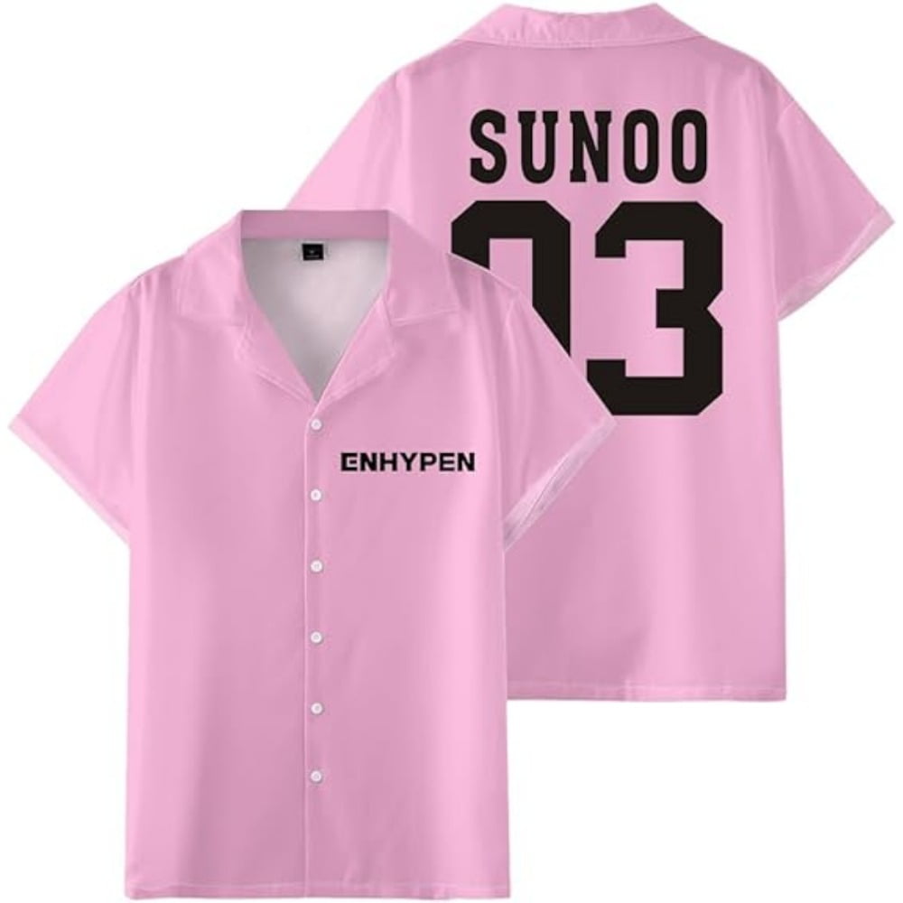 ENHYPEN SUNOO 03 Merch Shirt Women Men Camp Collar Short Sleeve V-Neck ...