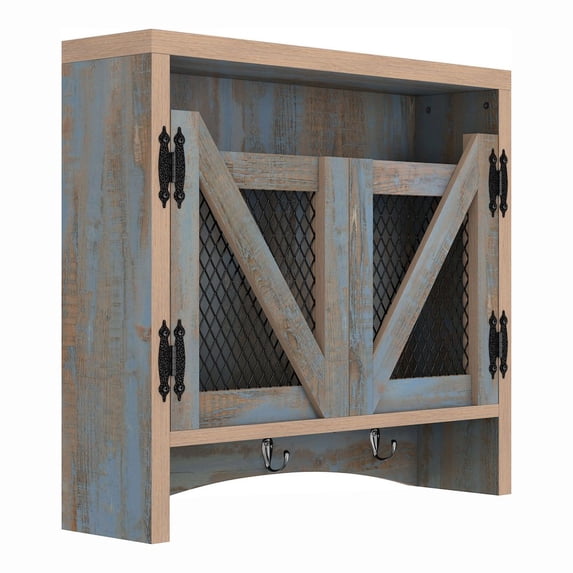 ENITIAL STAR Hugo Wood Distressed Blue Wall Storage Organizer with ...